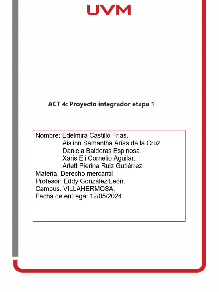 Act 4 Derecho Mercantil Proy 1. | PDF | Sociedad de responsabilidad limitada | Business