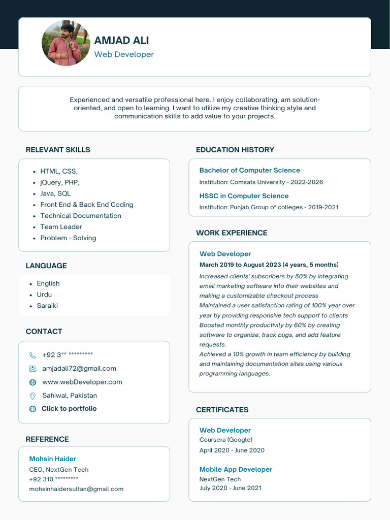 Amjad Ali Web Developer CV | PDF | World Wide Web | Internet & Web
