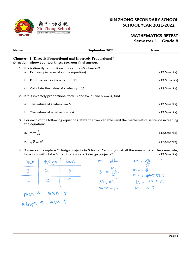 ReTest CHP 1 Class 8C | PDF | Teaching Methods & Materials