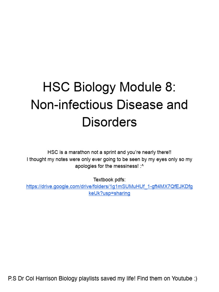 HSC Biology Notes Module 8 Non Infectious Disease and Disorders ...