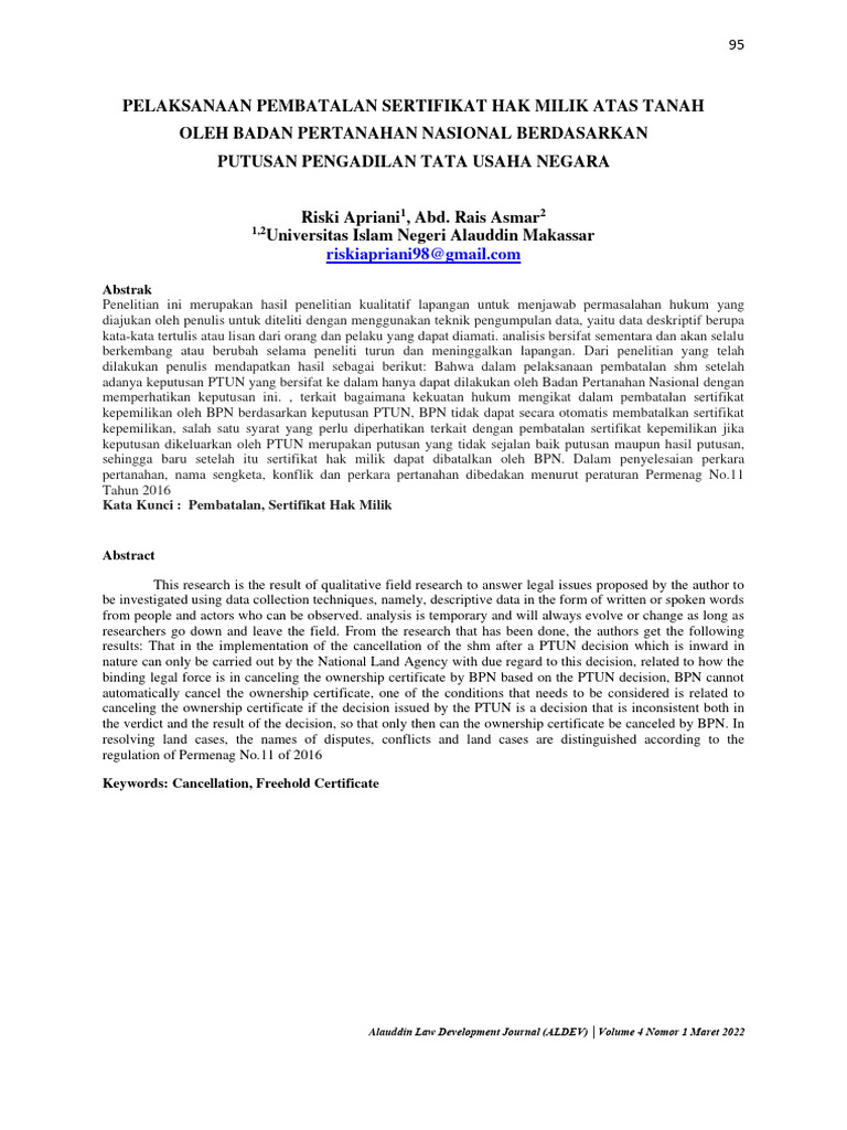 Pembatalans Ertifikat Eprtanahn Melalui Putusan Tun | PDF