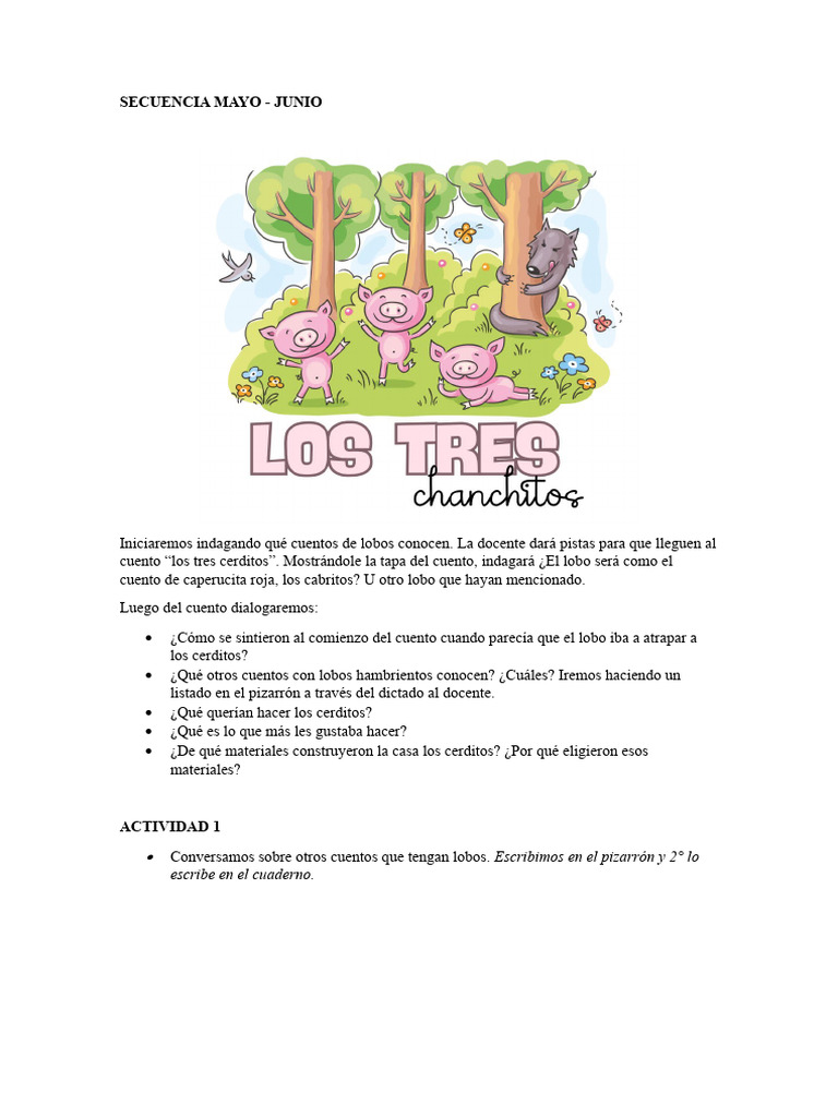 Prácticas Del Lenguaje Secuencia Los Tres Chanchitos Pdf