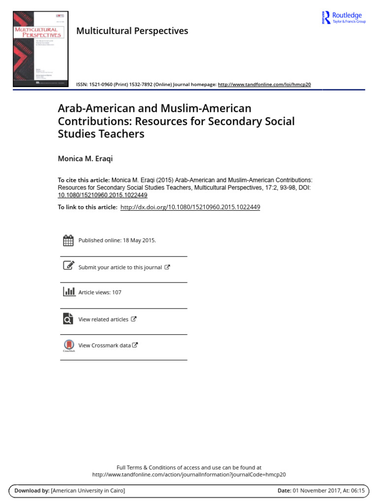 Arab American and Muslim American Contributions Resources For Secondary ...