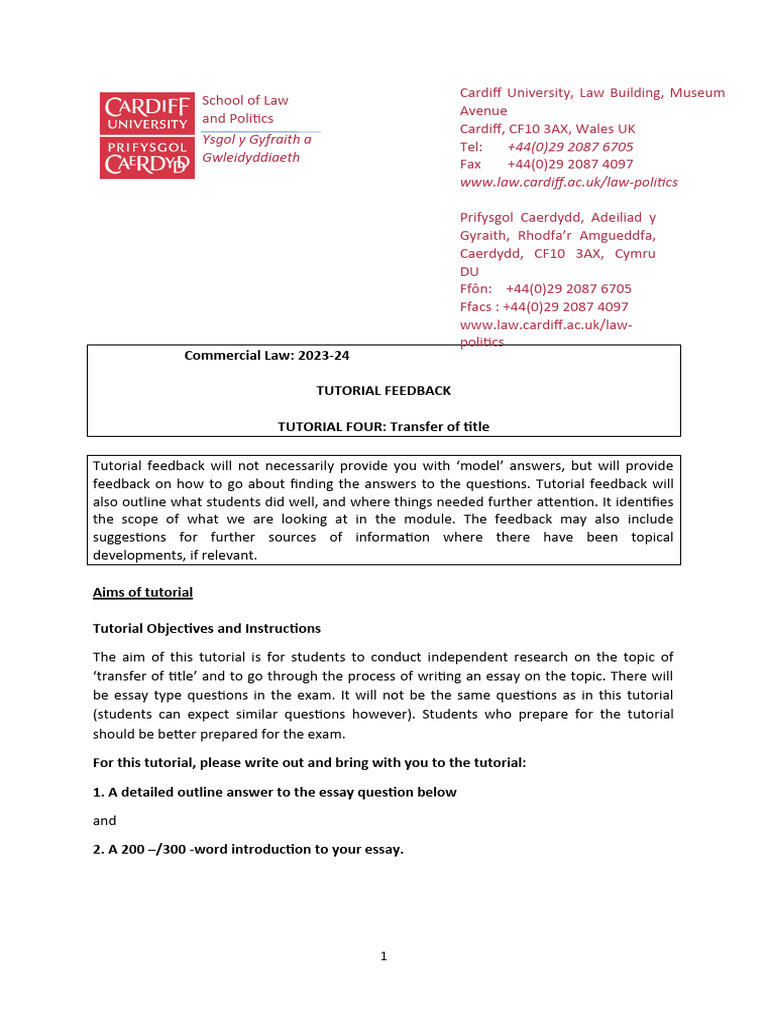 Tutorial Feedback Tutorial 4 23-24 | PDF | Essays | Argument