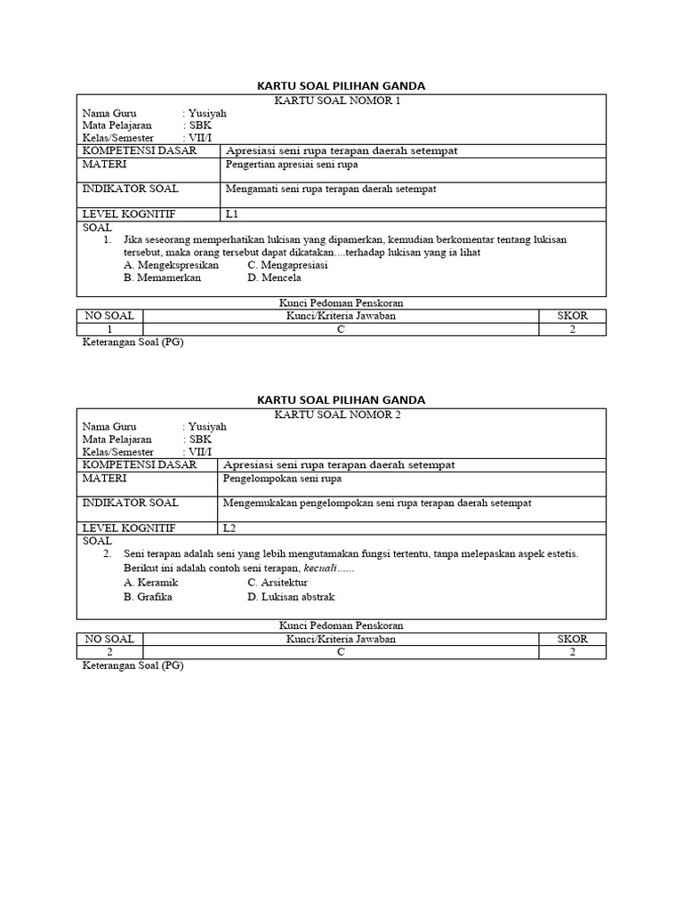 Kartu Soal Am SBK Fix | PDF