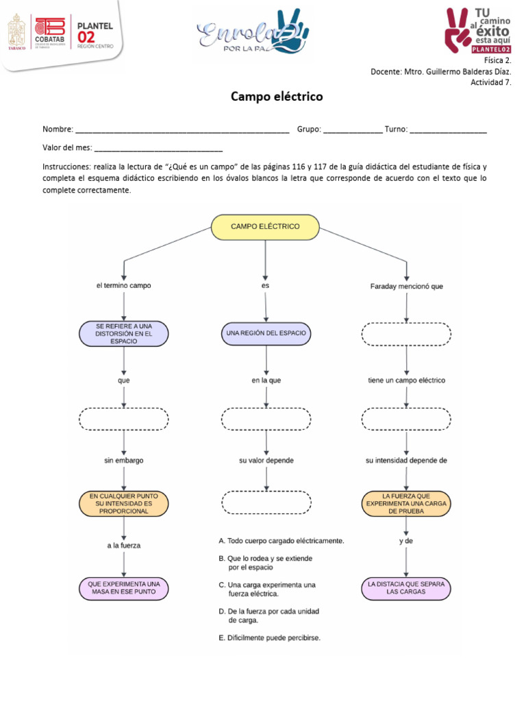 Actividad 7 - Física 2 Campo Eléctrico | PDF | Masa | Gravedad