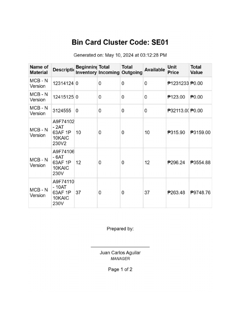 Inventory Bin Cards | PDF