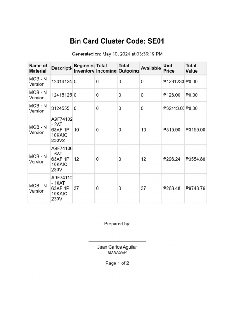 Inventory Bin Cards | PDF