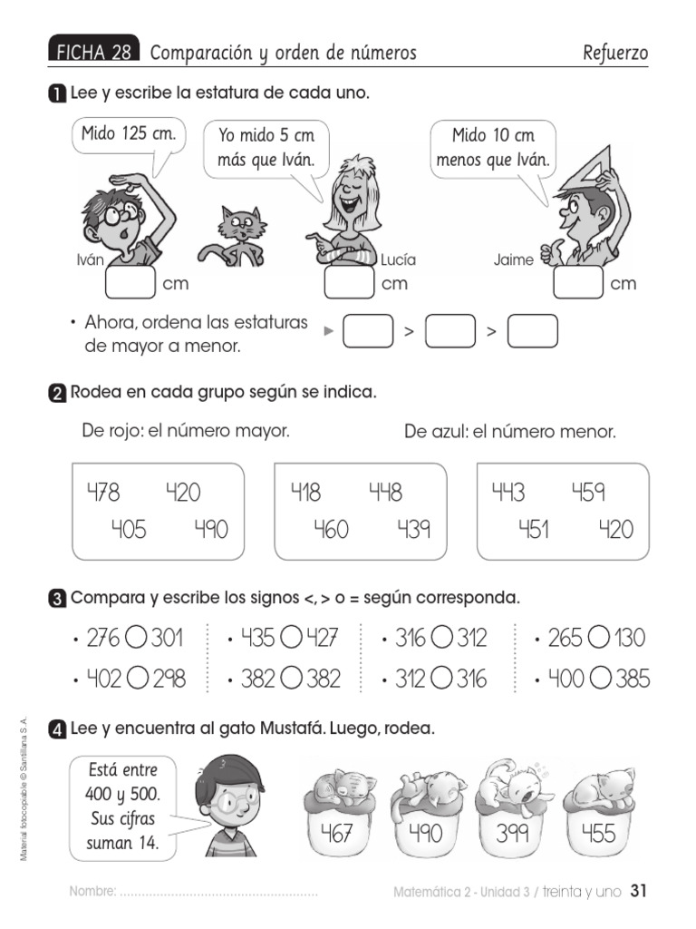 Comparacion de Numeros Tres Cifras | PDF
