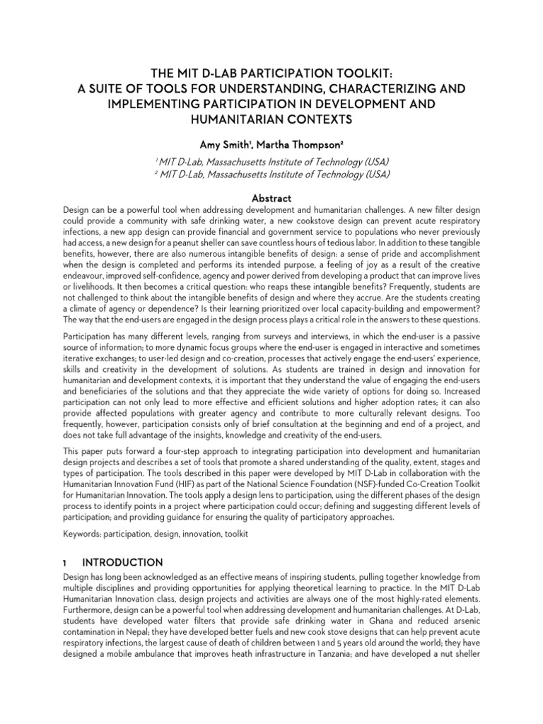 MIT D-Lab Participation Toolkit Guide | PDF | Innovation | Cognition
