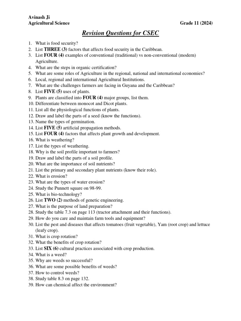 Revision Questions For CSEC | PDF | Grazing | Agriculture