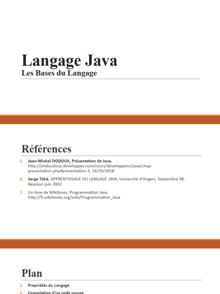 01 Bases Du Langage Java Pdf Java Langage De Programmation Langage De Programmation