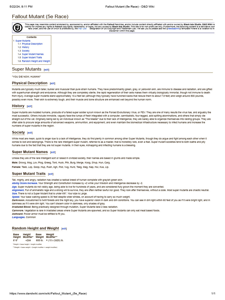 Fallout DND Super Mutant | PDF