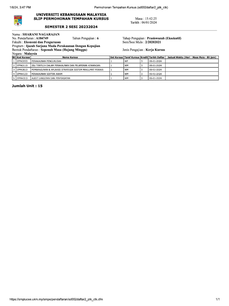 Pendaftaran Sem 6 | PDF
