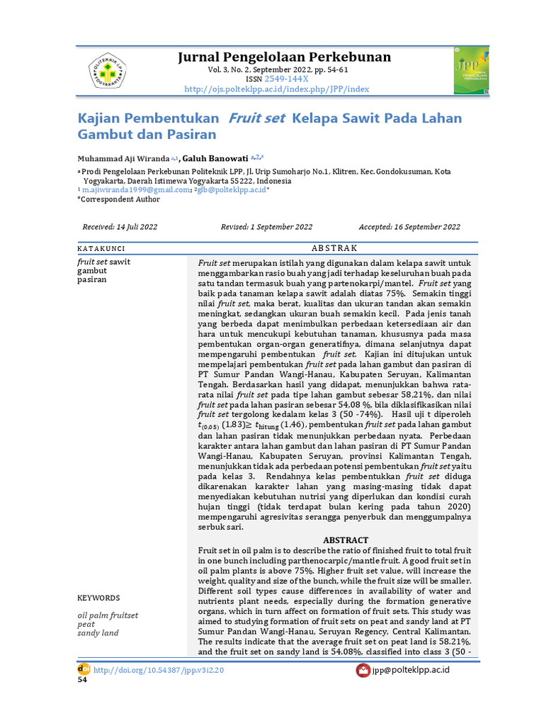 Kajian Pembentukan Fruit Set Kelapa Sawit Pada Lah | PDF