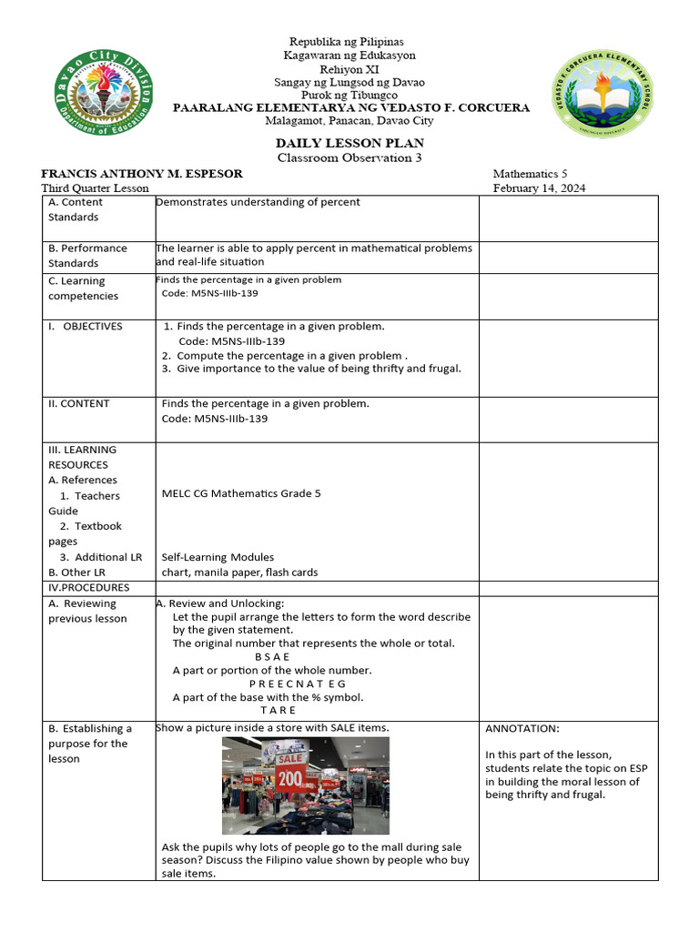 3rd CO - Mathematics 5 LP | PDF | Percentage | Inquiry Based Learning