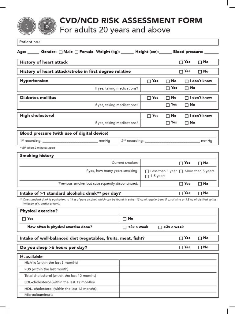 CVD Risk - Assessment - Form - Eng - FA | PDF | Cardiovascular Diseases ...