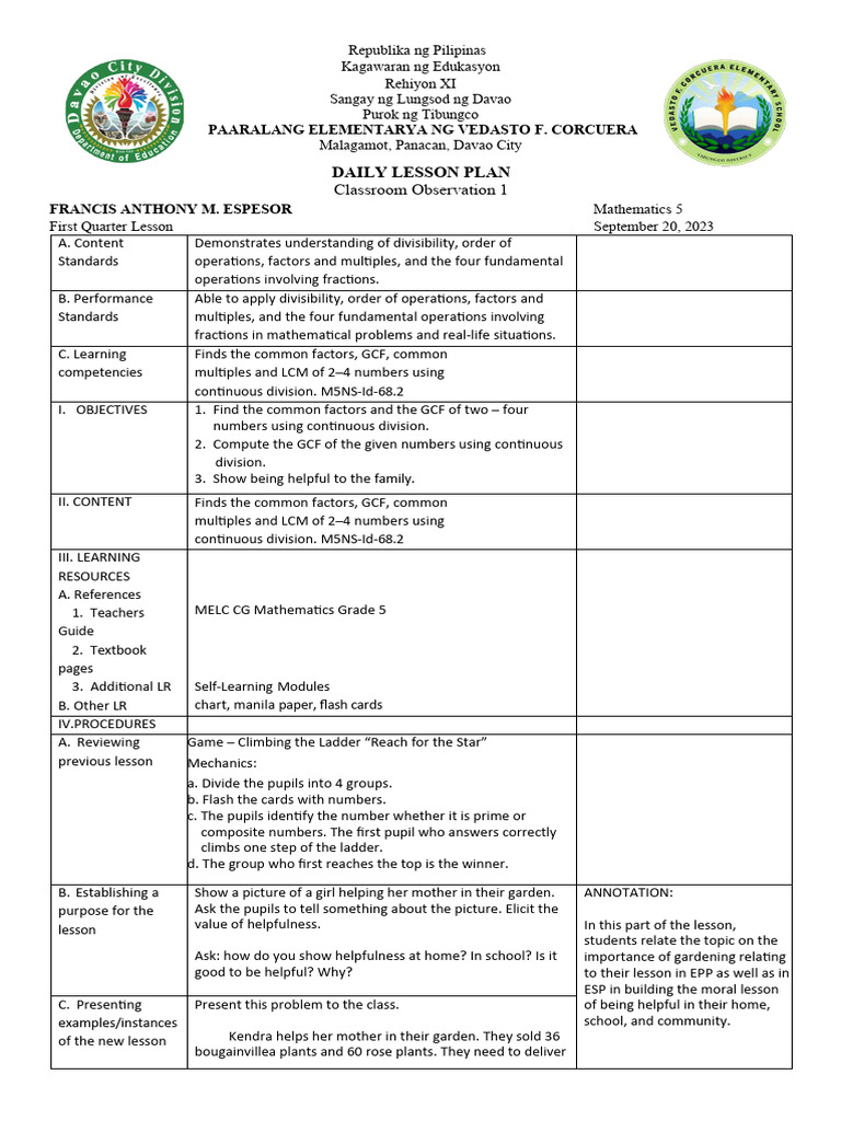 1st CO_Mathematics 5 LP | PDF | Behavior Modification | Cognition