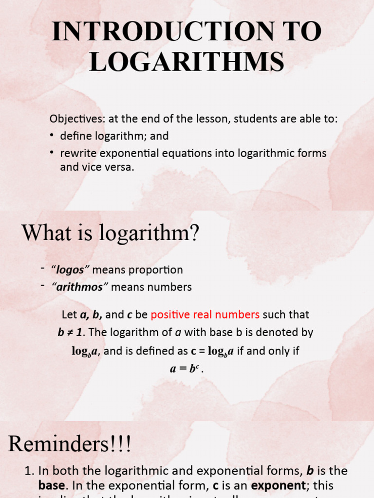 Introduction To Logarithms Pdf Logarithm Exponential Function