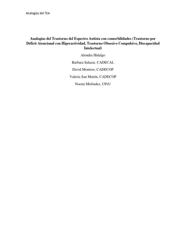 Analogías del TEA y Comorbilidades | PDF | Espectro autista | Desorden ...