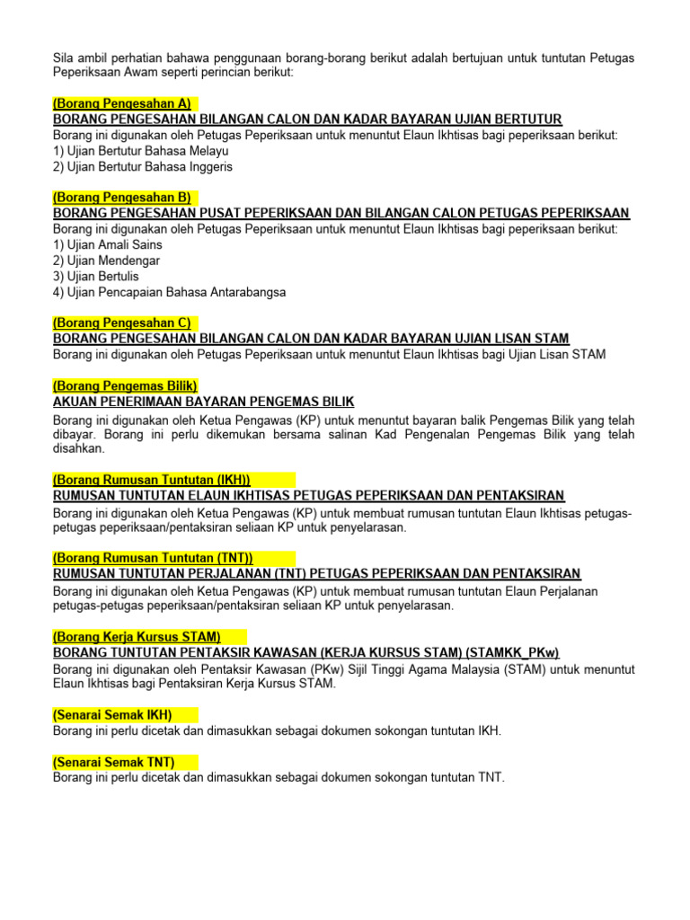 Senarai Semak Dan Borang-Borang Petugas Peperiksaan | PDF