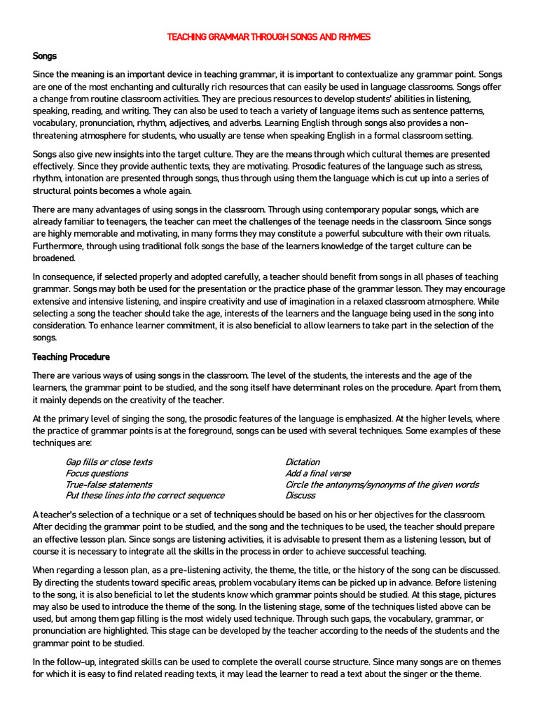 TEACHING GRAMMAR Handout | Download Free PDF | Poetry | Learning