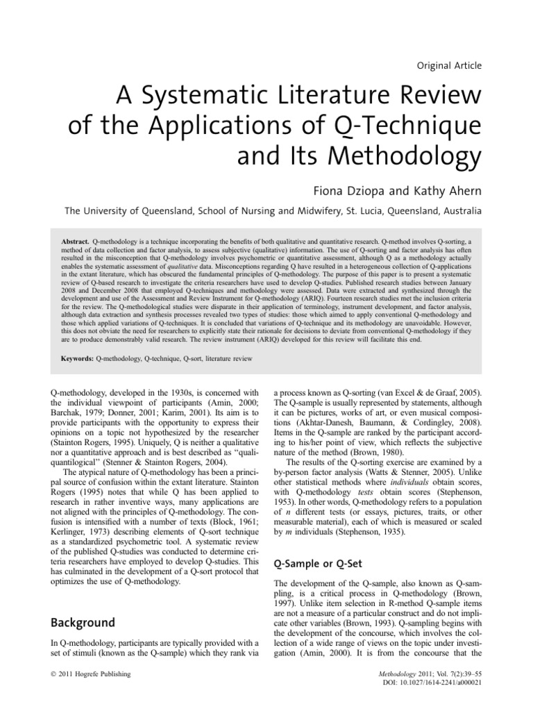 A Systematic Literature Review of The Applications of Q-Technique and ...