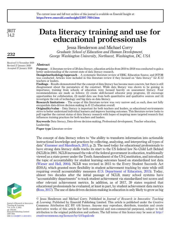 Data Literacy Training and Use For Educational Professionals | PDF ...