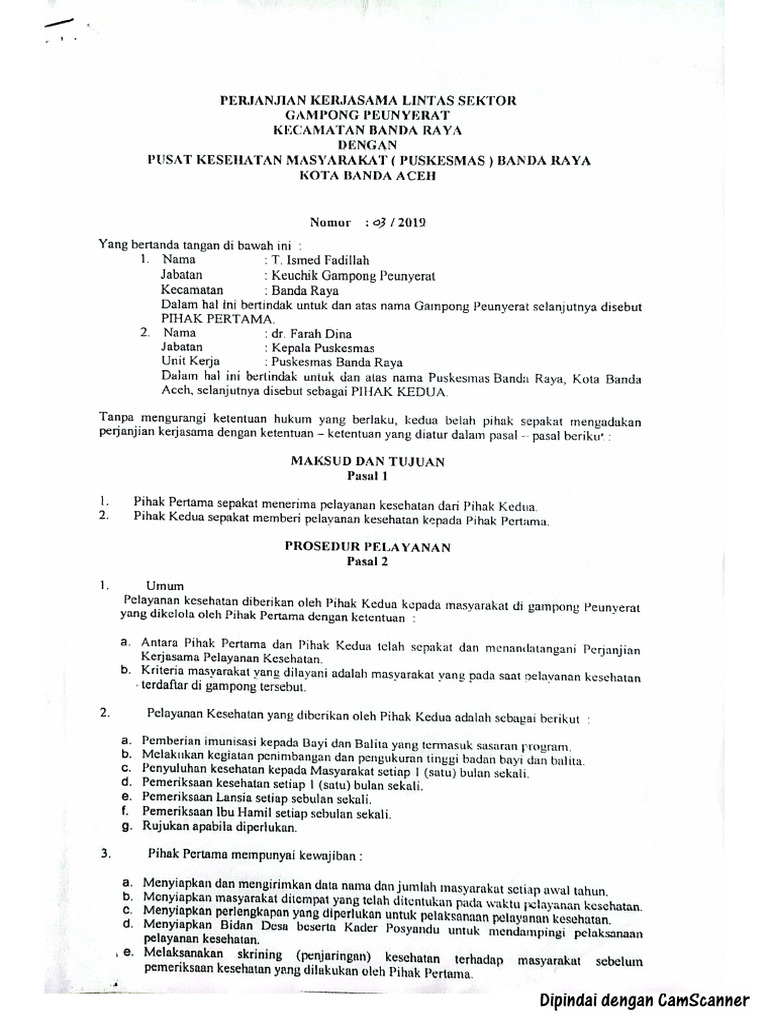 Perjanjian Kerjasama Dgn Puskesmas Pdf