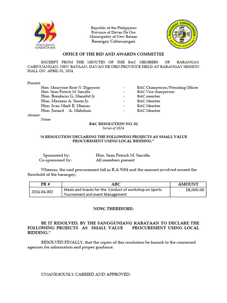 BAC Resolution No. 02 | PDF