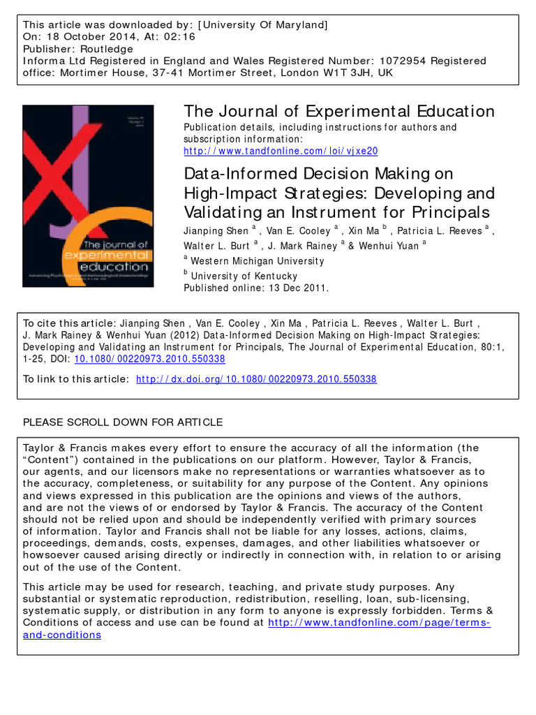 Data-Informed Decision Making On High-Impact Strategies: Developing and Validating An Instrument ...