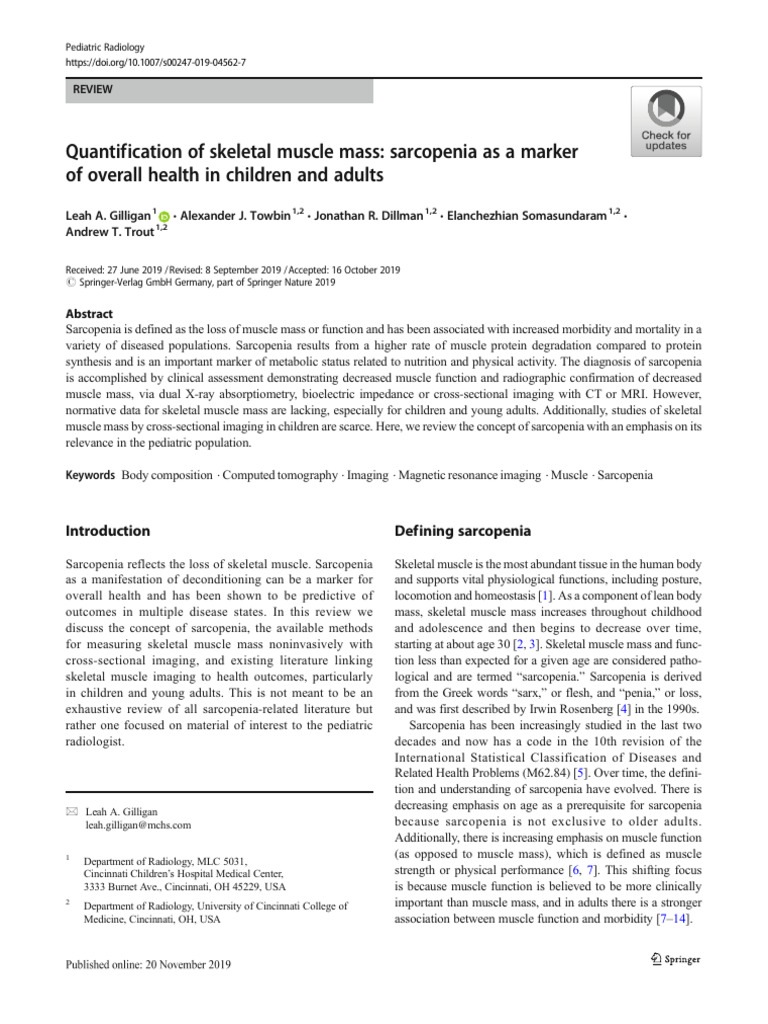 2019 - Quantification of Skeletal Muscle Mass Sarcopenia As A Marker of ...