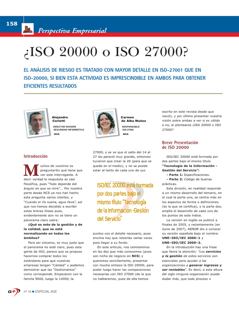 Comparativa entre ISO 20000 y 27000 | PDF | Informática