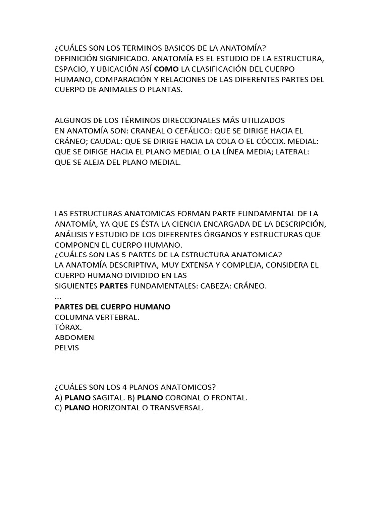 Términos Básicos de Anatomía Humana | PDF | Filosofía