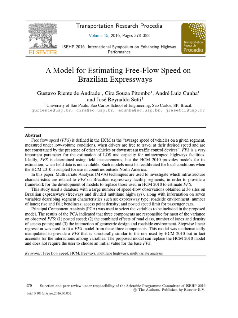 A Model For Estimating Free Flow Speed On Brazi - 2016 - Transportation Research | PDF ...