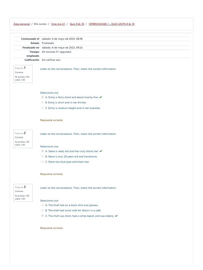 INTERCHANGE 1 - QUIZ UNITS 9 & 10 - Revisión Del Intento | PDF | Linguistic Morphology ...