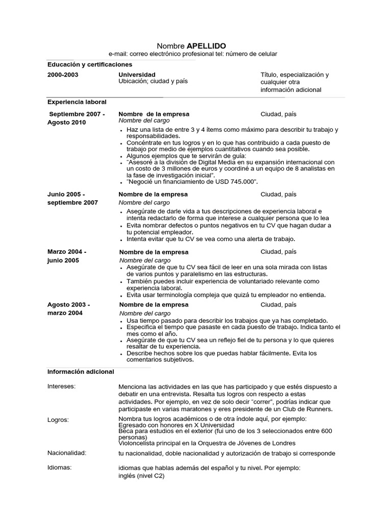 Copia de CV Template Oxford Español | PDF