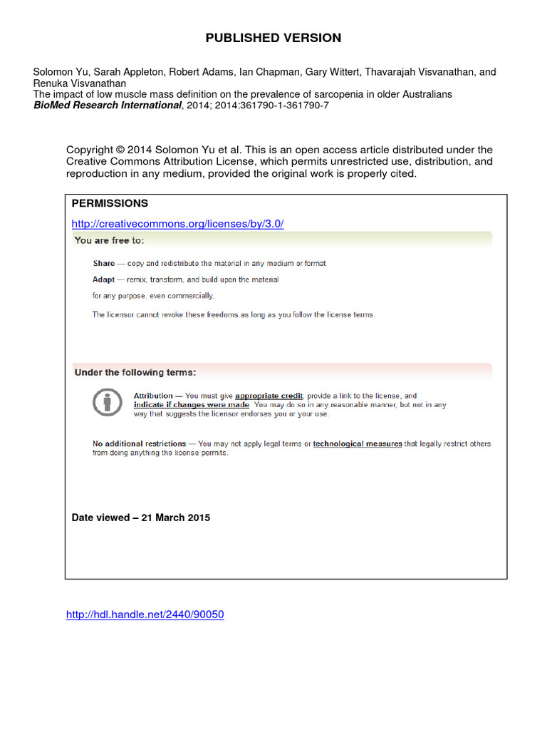 2014 - The Impact of Low Muscle Mass Definition On The Prevalence of ...