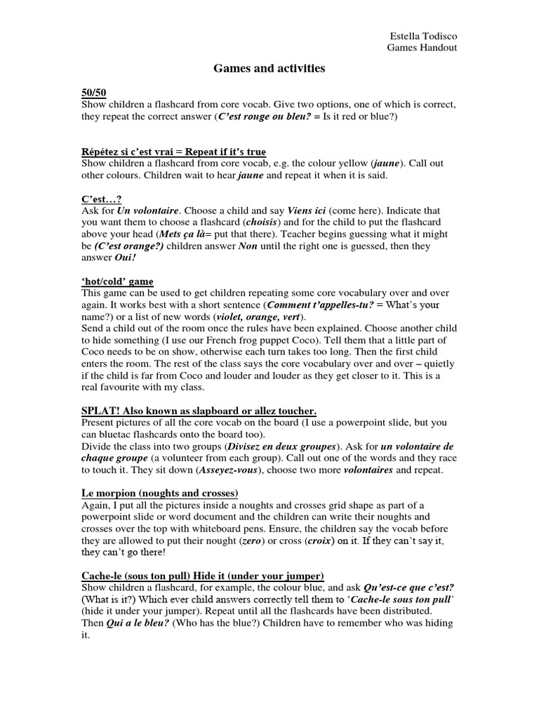 Games and Activities French | PDF | Language Arts & Discipline