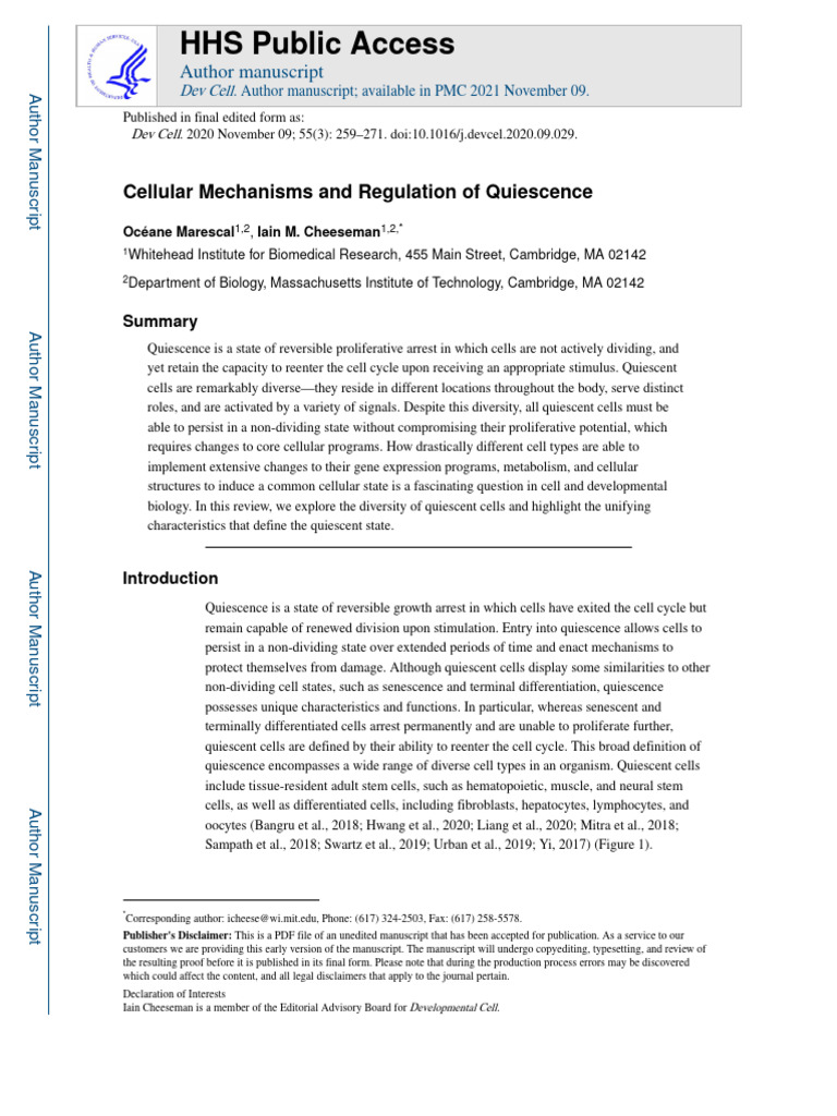 Cellular Mechanisms and Regulation of Quiescence | PDF | Cell Cycle ...