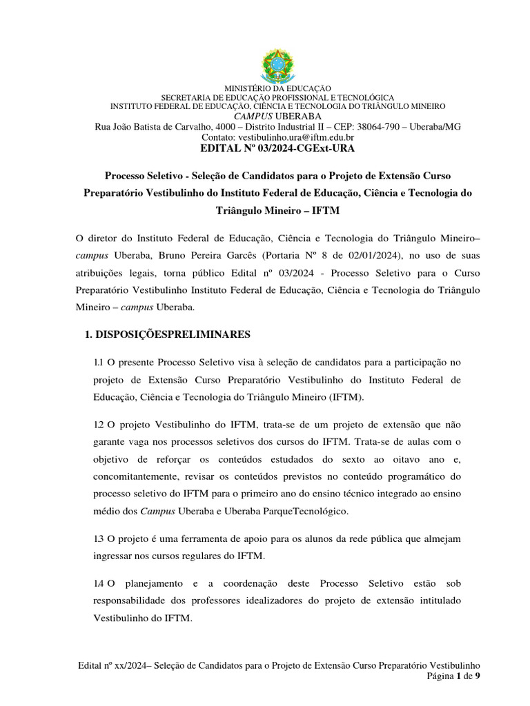 Edital do Vestibulinho IFTM 2024 | PDF | Carreira e Crescimento ...