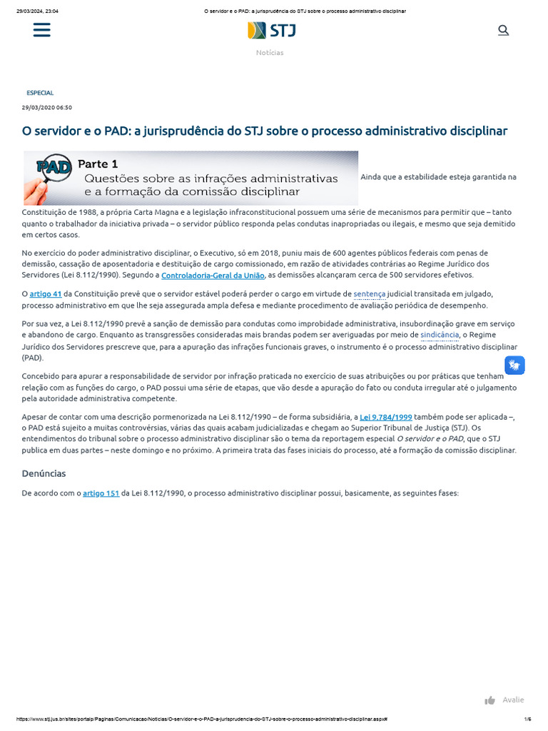Jurisprudência do STJ sobre PAD | PDF | Mandamus | Polícia