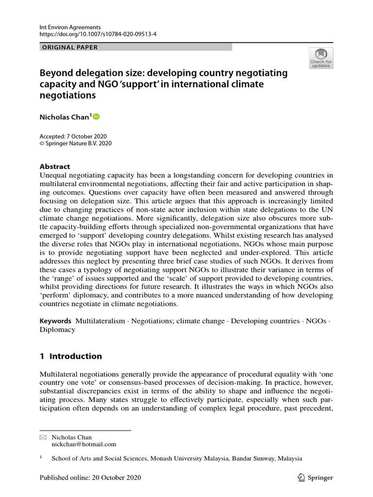 Beyond Delegation Size - Developing Country Negotiating Capacity and ...