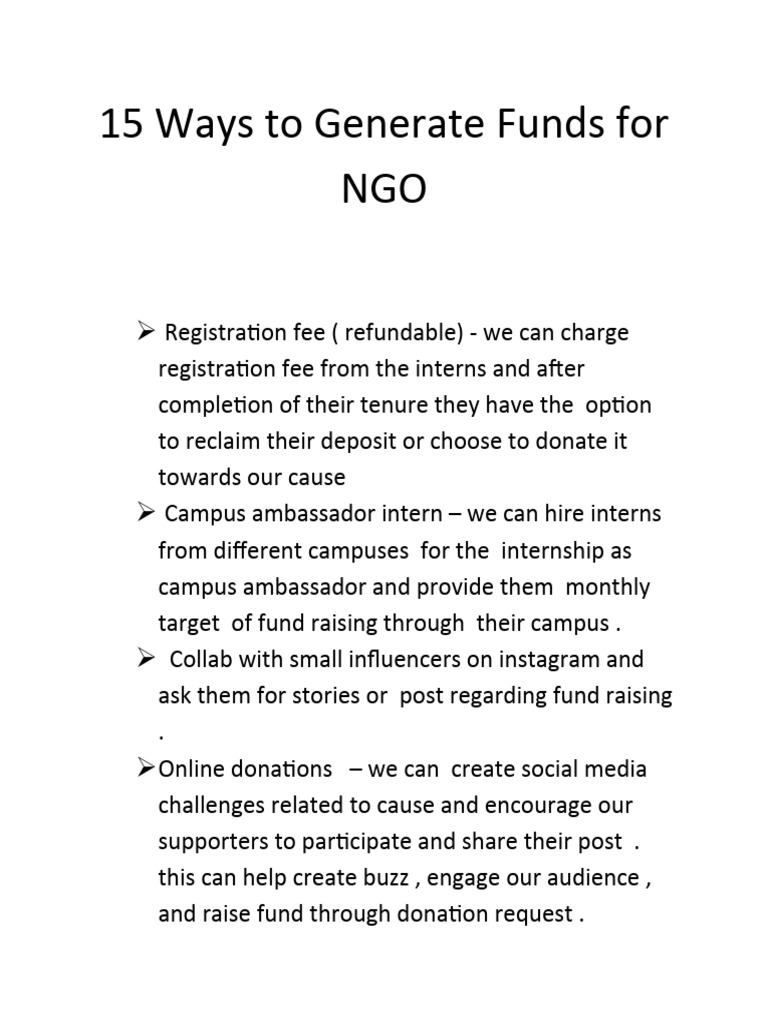 15 Ways To Generate Funds For NGO | PDF | Fundraising | Public Sphere