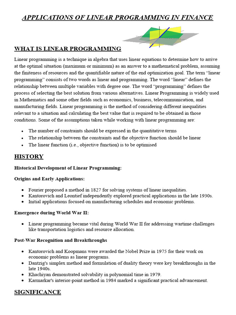 Application Of Linear Programming Pdf Linear Programming Mathematical Optimization