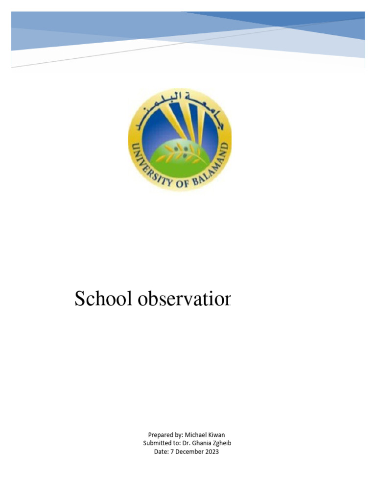School Observation Report - Michael Kiwan | PDF | Educational ...