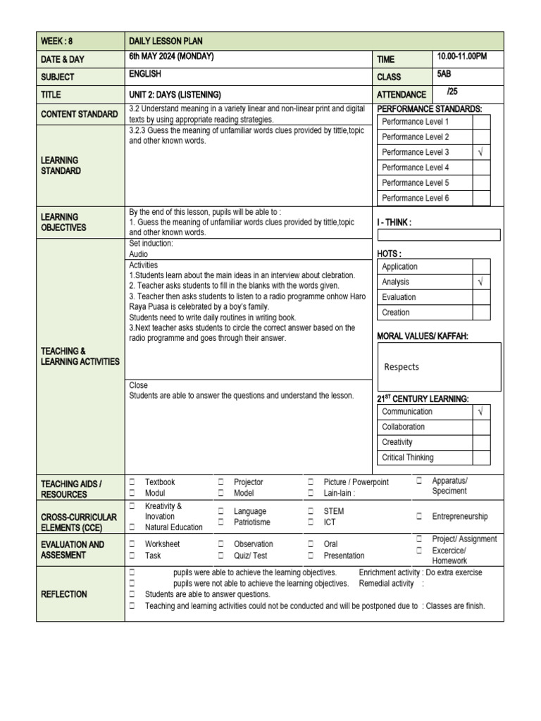 RPH 2024 Week 8 | PDF | Lesson Plan | Educational Technology