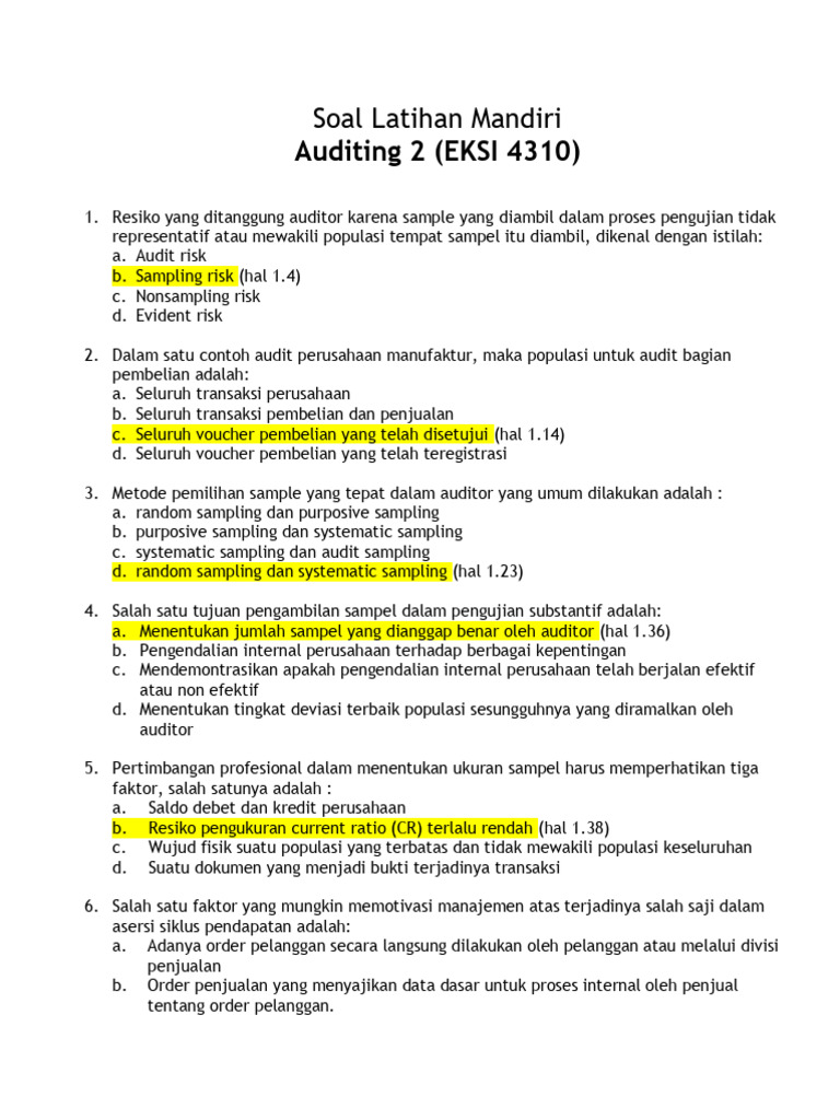 Latihan UAS Auditing II | PDF | Pengelolaan Keuangan & Uang | Teknologi & Rekayasa