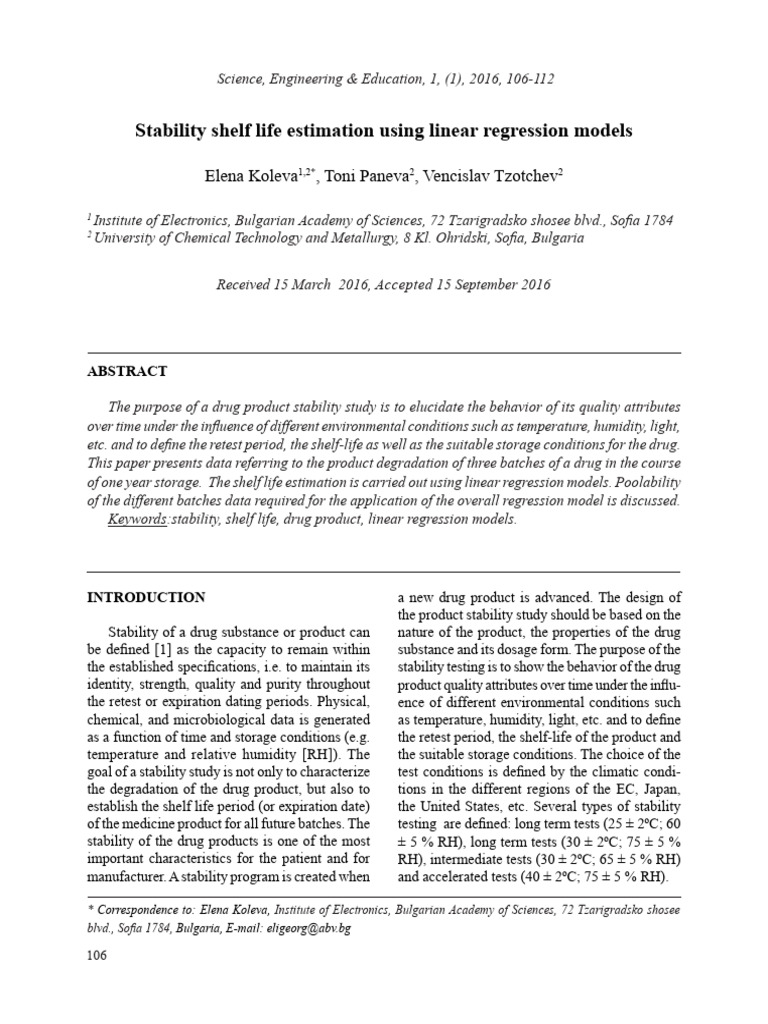 Shelf Life Estimation Using Linear Regression Models | PDF | Shelf Life ...