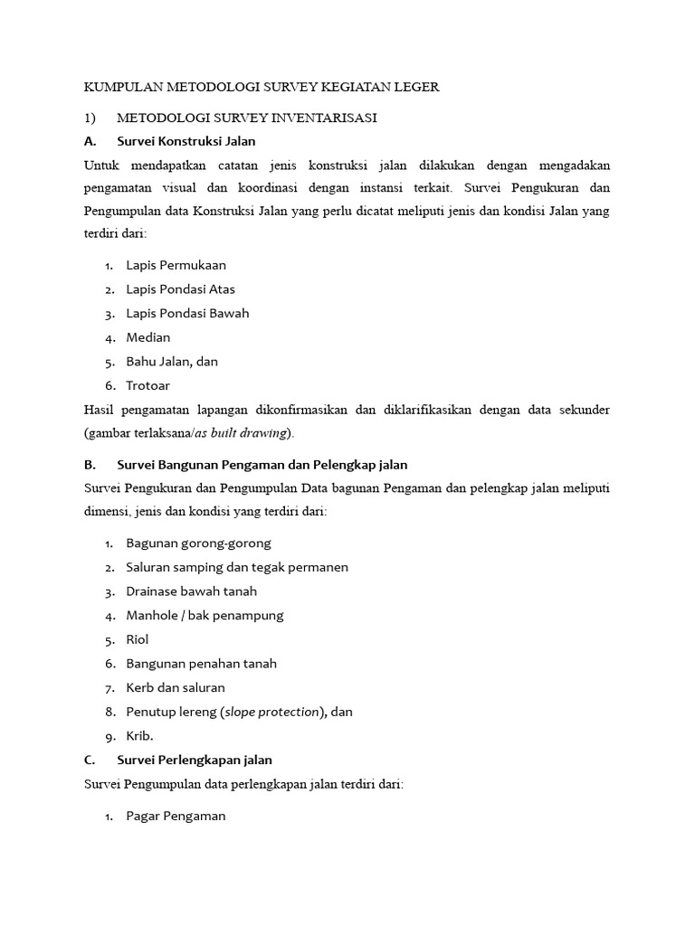 KUMPULAN METODOLOGI SURVEY KEGIATAN LEGER | PDF